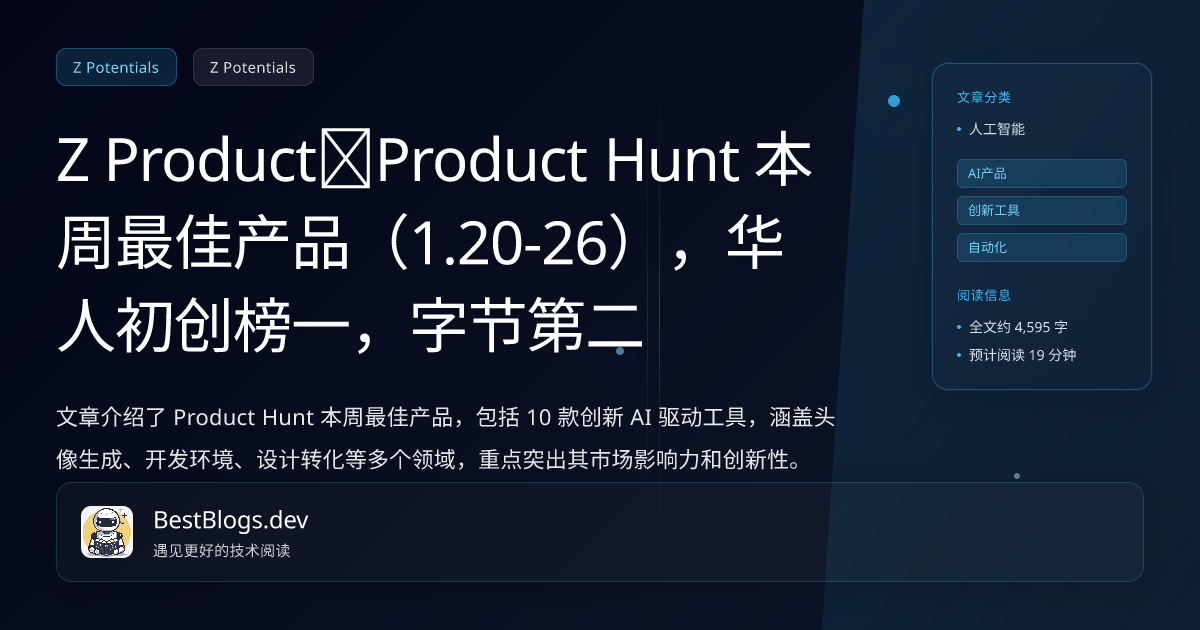 Z Product｜Product Hunt 本周最佳产品（1.20-26），华人初创榜一，字节第二 | BestBlogs.dev