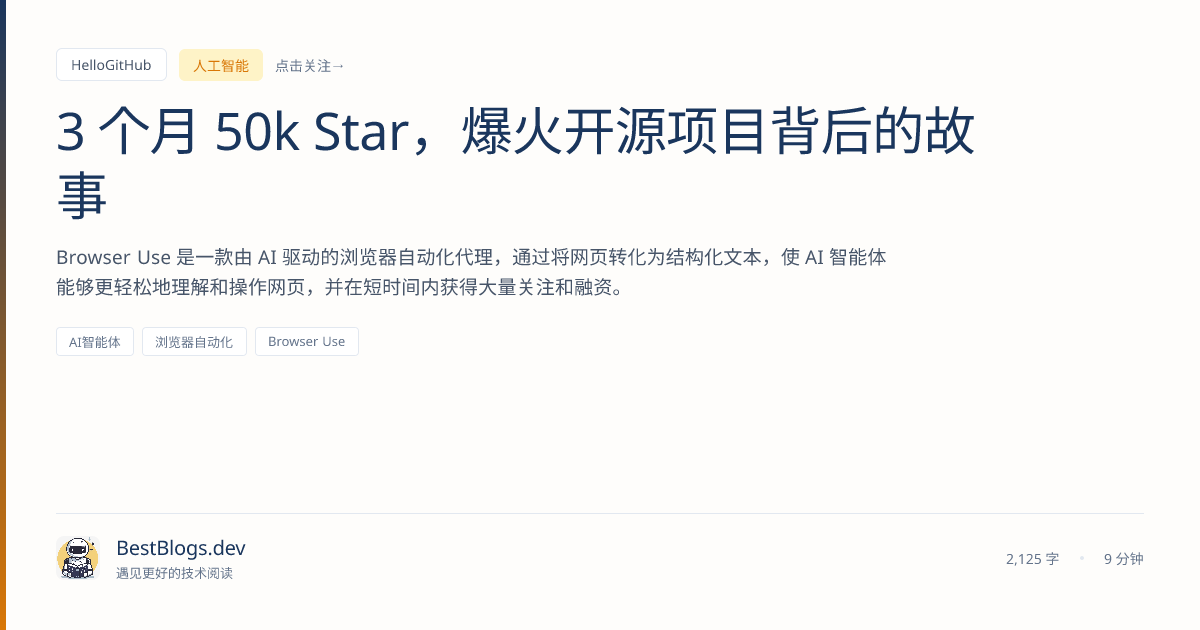 3 个月 50k Star，爆火开源项目背后的故事 | BestBlogs.dev